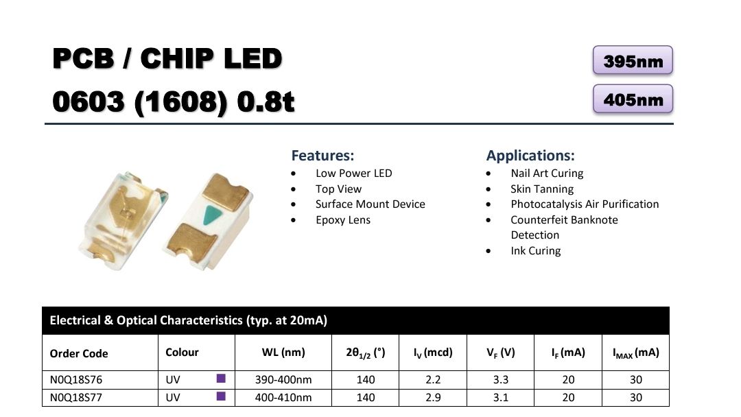 PCB / CHIP LED 0603 (1608) 0.8t
